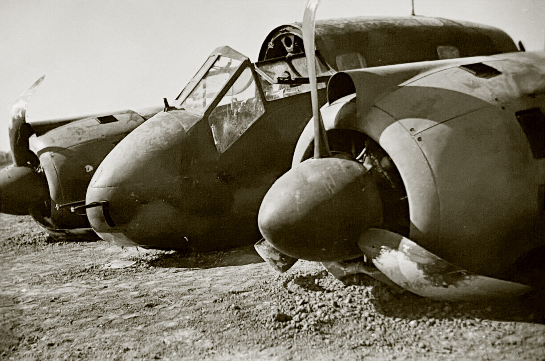 Asisbiz French Airforce Breguet Bre 693 Belly Landed Being Inspected By 10 Panzerdivision Battle