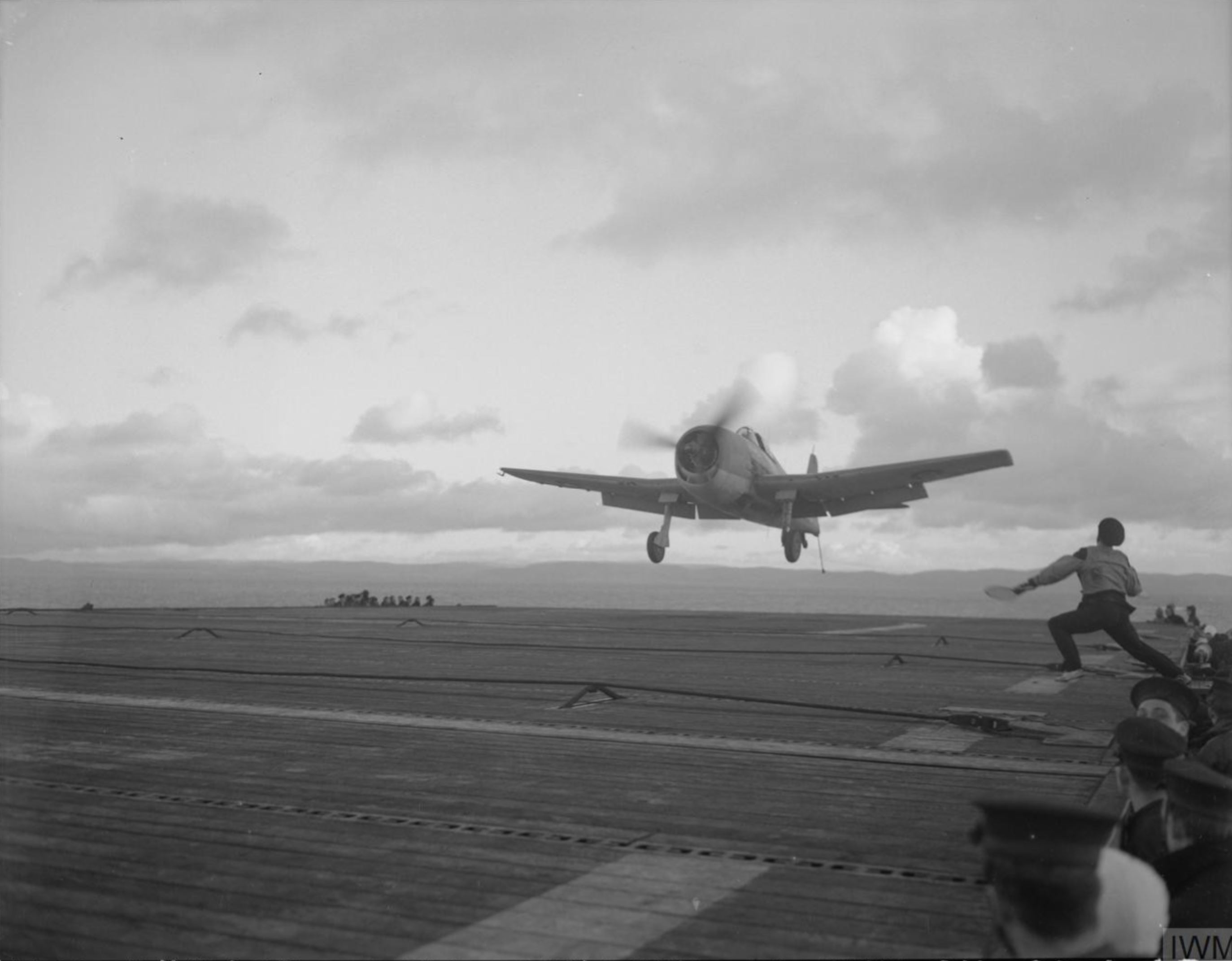 Asisbiz Fleet Air Arm Grumman Hellcat I on final approach for landing ...