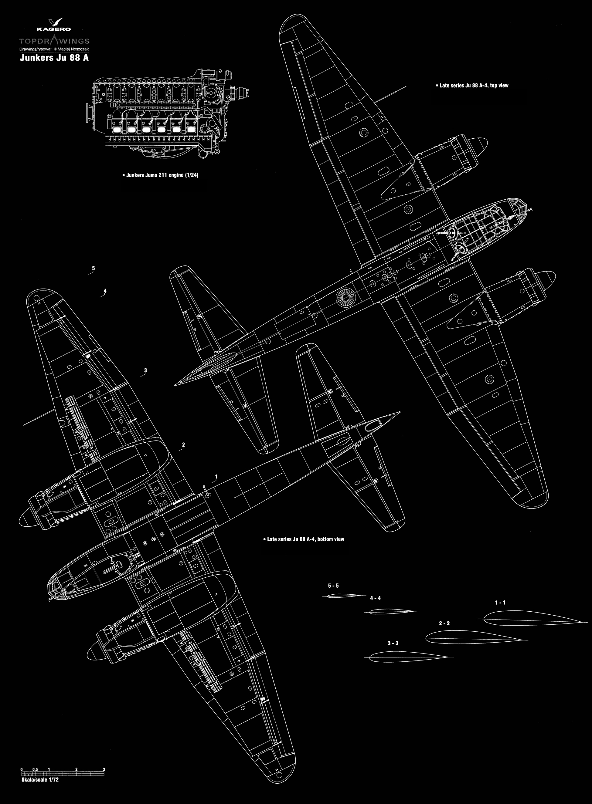 Asisbiz Artwork by Kagero blue print 1.72 scale Junkers Ju 88 A 0 to A ...