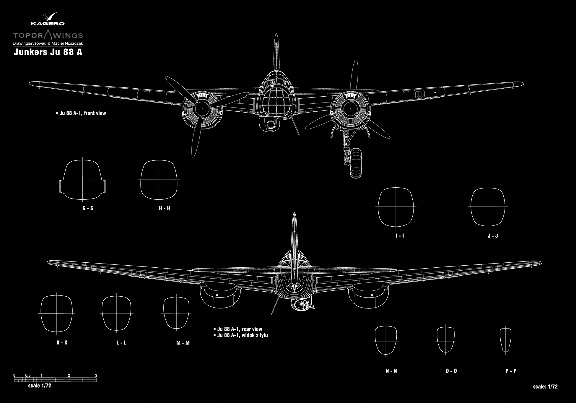 Asisbiz Artwork by Kagero blue print 1.72 scale Junkers Ju 88 A 1 0A