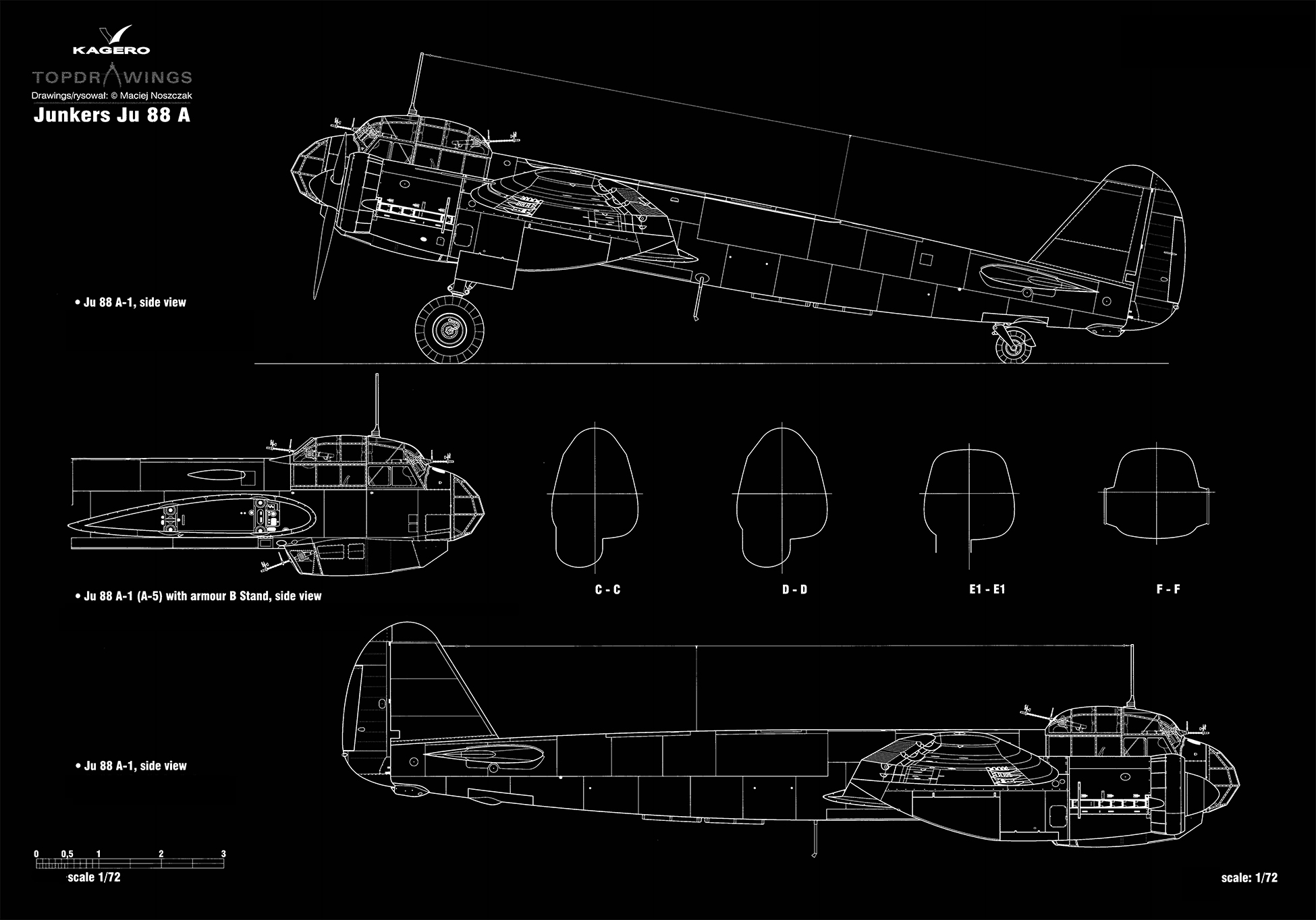 Asisbiz Artwork by Kagero blue print 1.72 scale Junkers Ju 88 A 1 and A ...