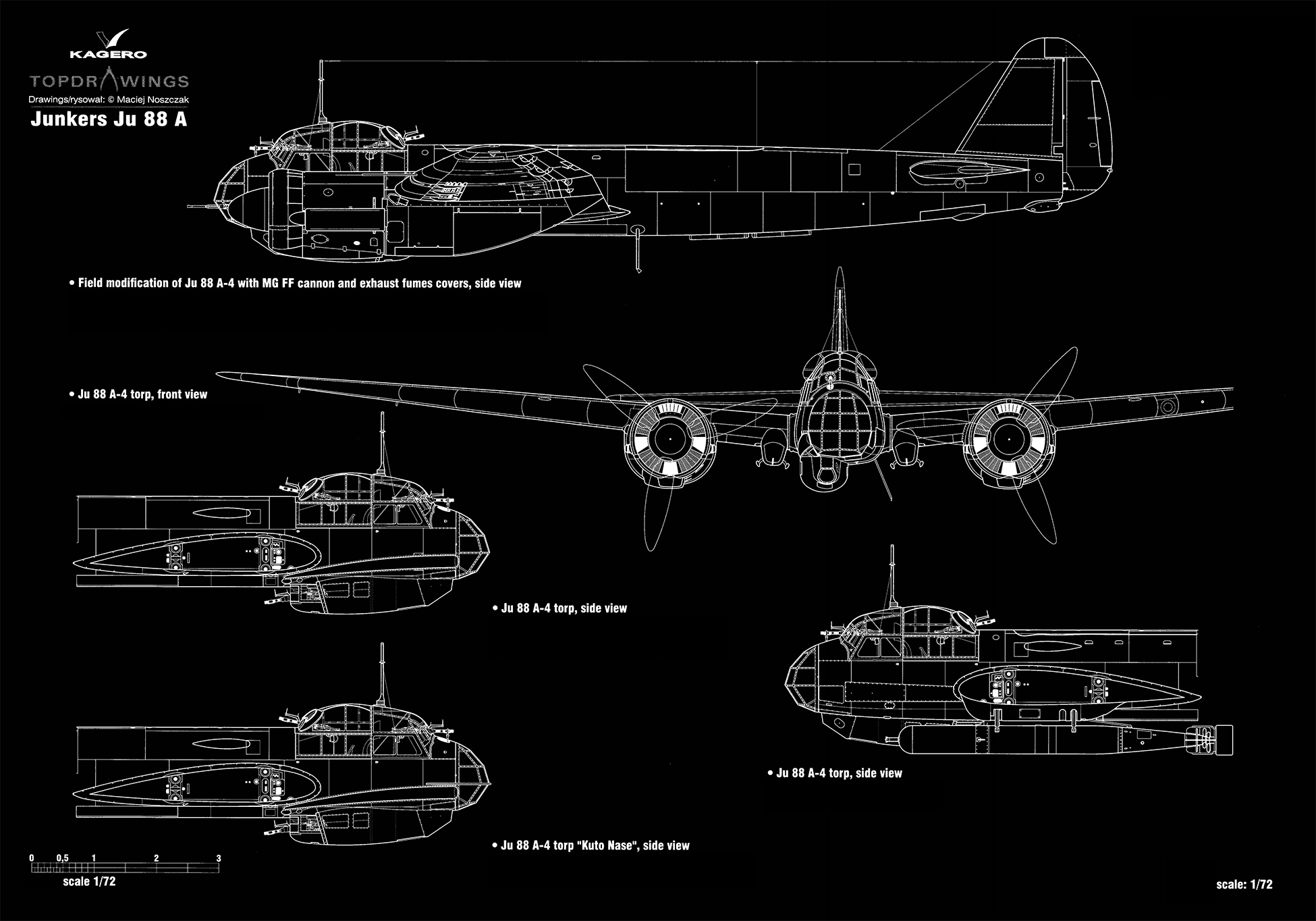 Asisbiz Artwork by Kagero blue print 1.72 scale Junkers Ju 88 A 6 and A ...