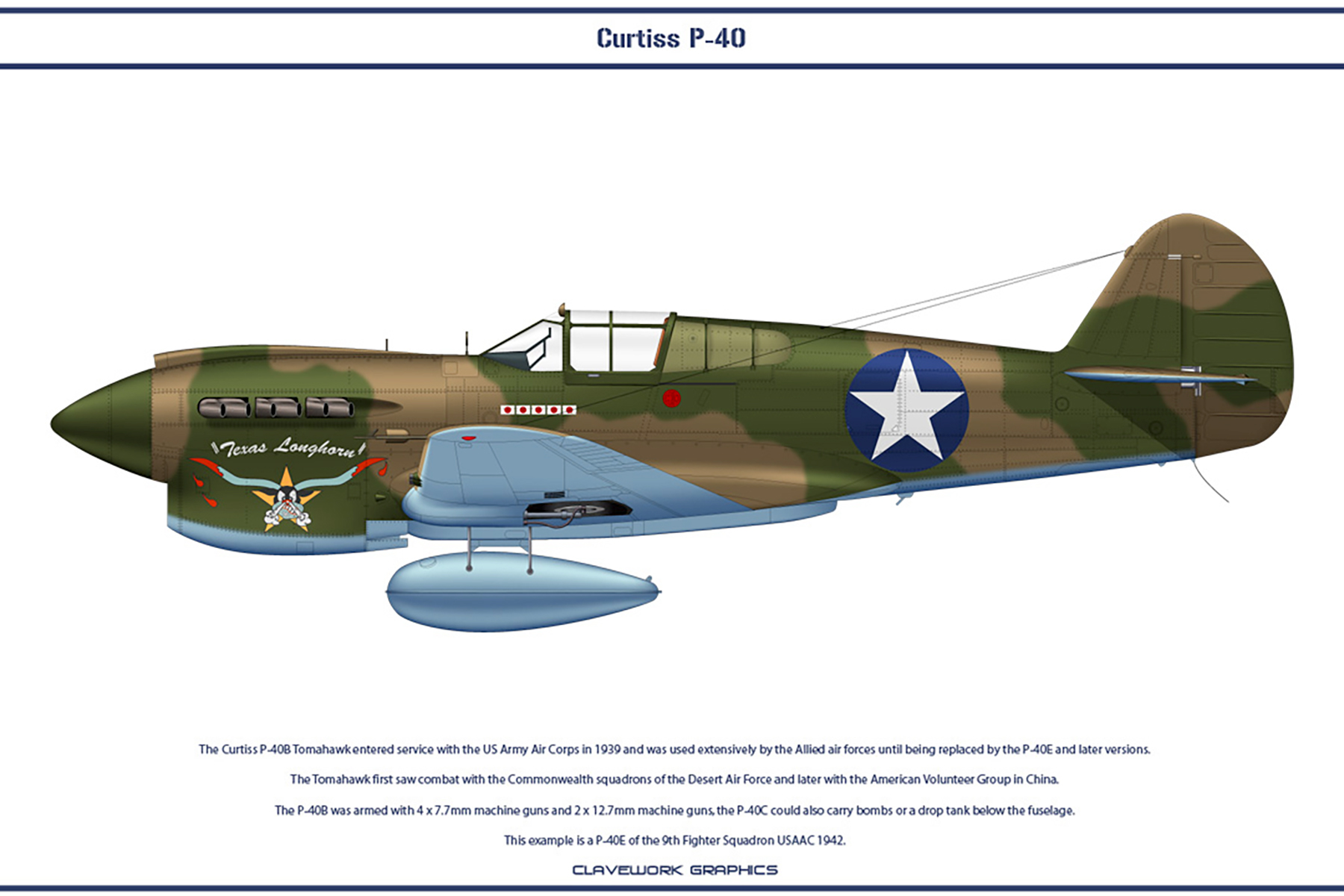 Asisbiz Curtiss P-40E Warhawk 49FG9FS Lt John Landers Texas Longhorn ...