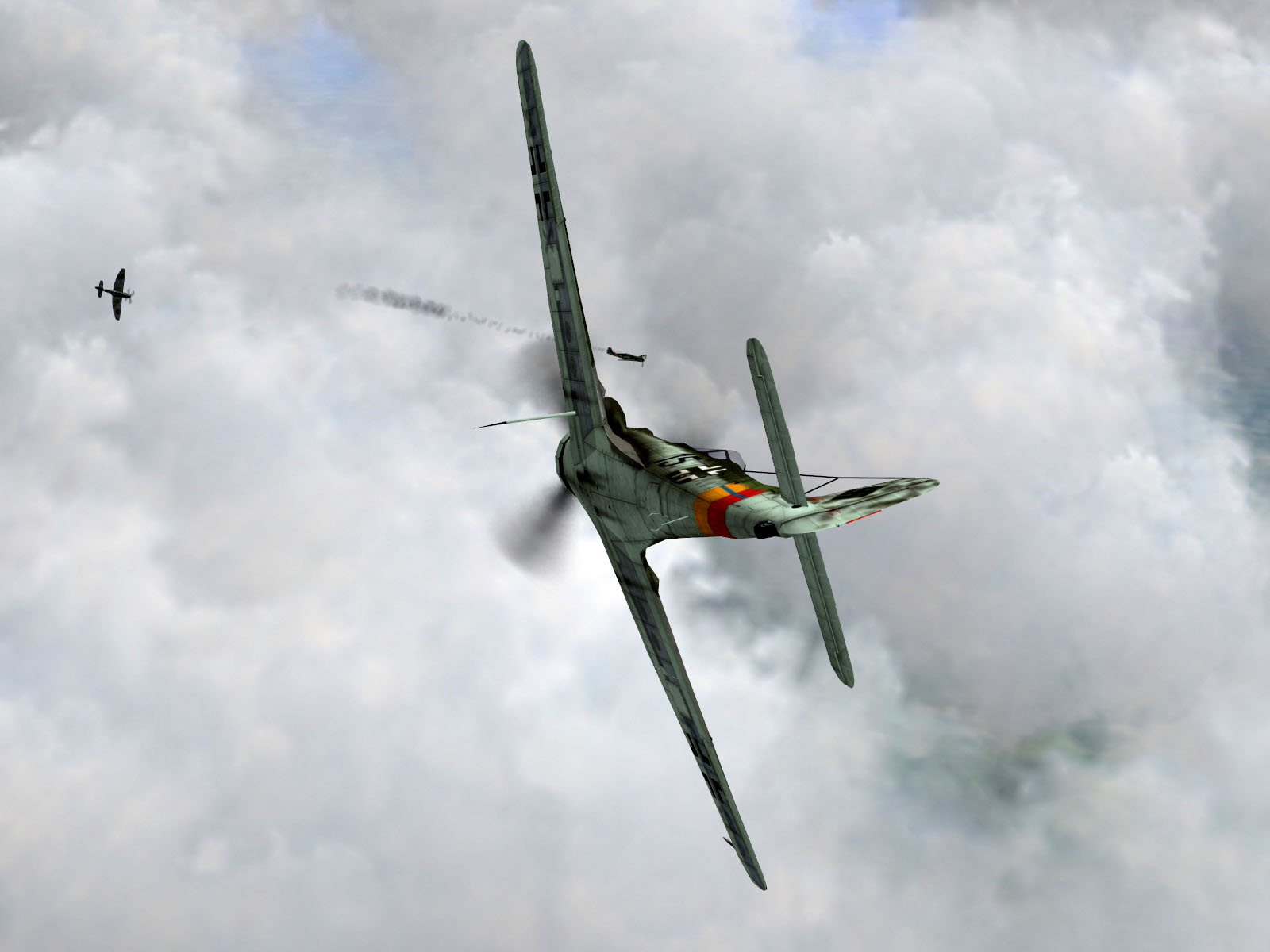 Asisbiz IL2 CS Ta 152C 1.JG301 Black 15 diving on a RAF Tempest MkV V01