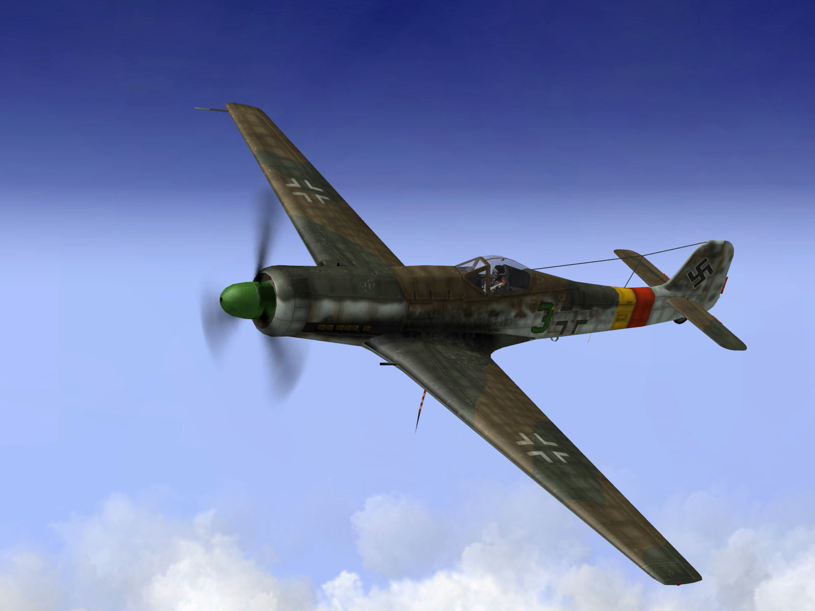 Asisbiz IL2 TT Ta 152H1 Stab JG301 Green 3 performing a left banking ...